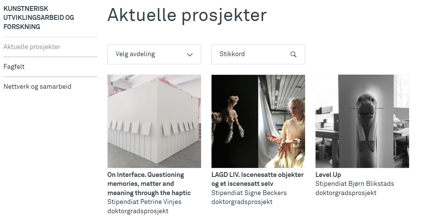 Ny kuf-side med aktuelle forskingsprosjekt - Kunsthøgskolen i Oslo